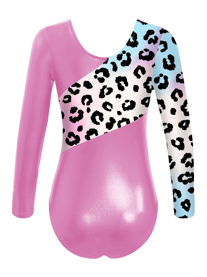 Girls Long Sleeves Gymnastic Leotard Shiny Metallic Ballet Bodysuits ...