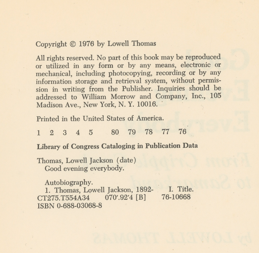 Lowell Thomas Good Evening Everybody Autographed Signed Book AMCo COA ...