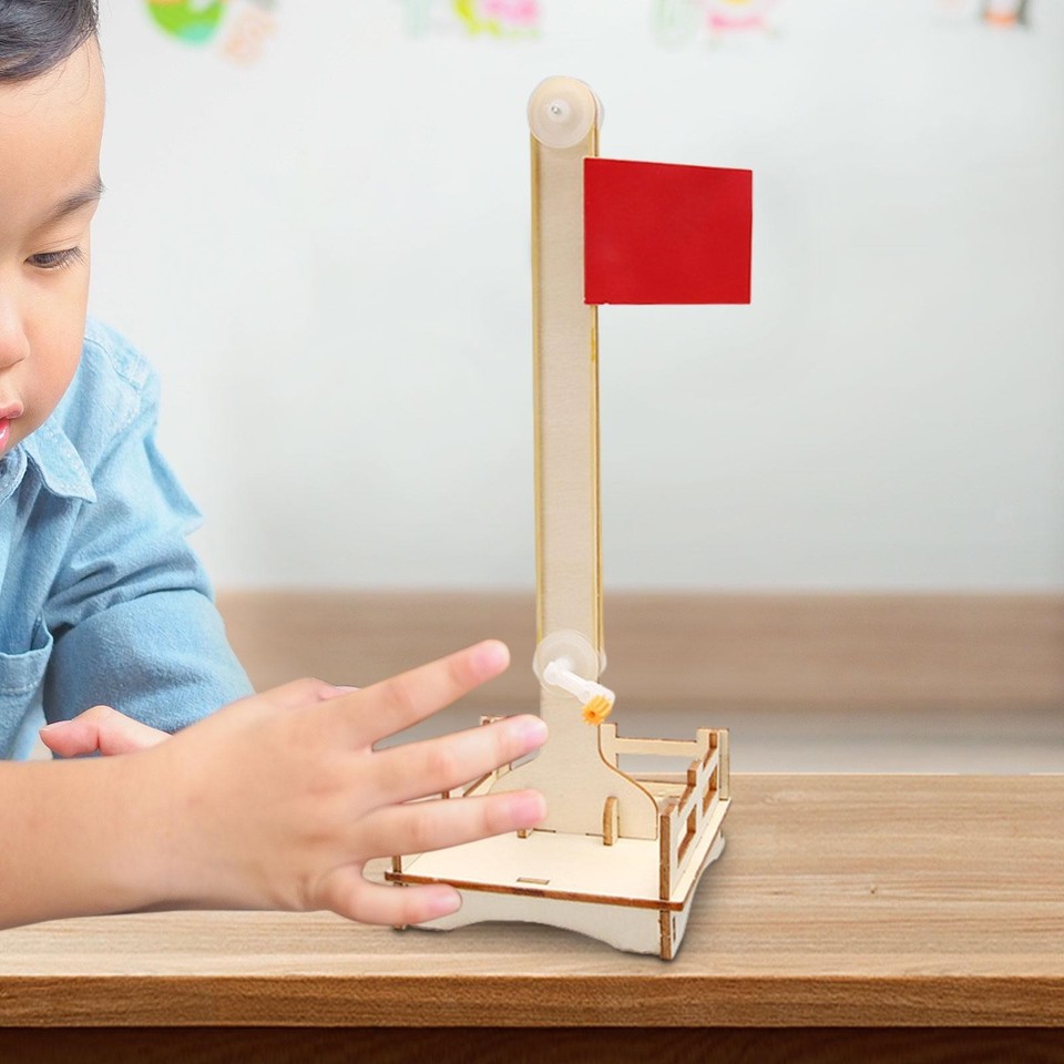 Wooden Stem Models Building Toys Raising and Lowering Flag for Children ...