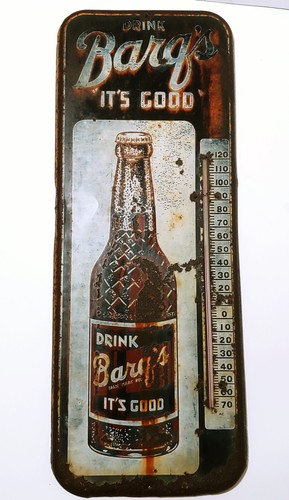 Vintage 1950s Metal BARQ'S ROOT BEER SIGN Donasco Thermometer 25" X 10 ...