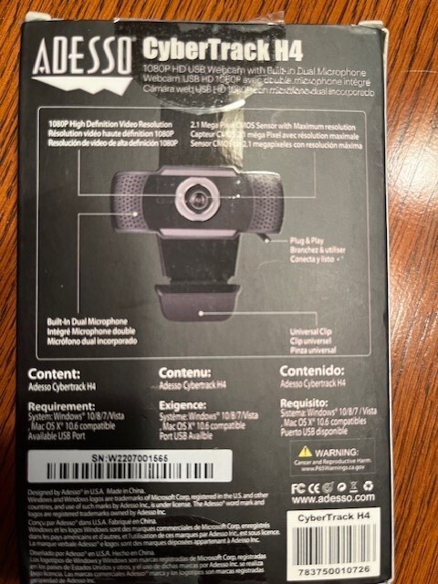 BRAND NEW SEALED BOX Adesso CyberTrack H4 HD USB Webcam with Built-In ...