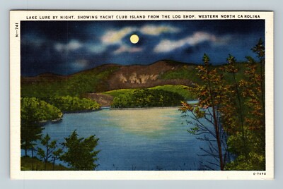 Postcard Lake Lure Full Moon At Night Yacht Club Island Western North ...