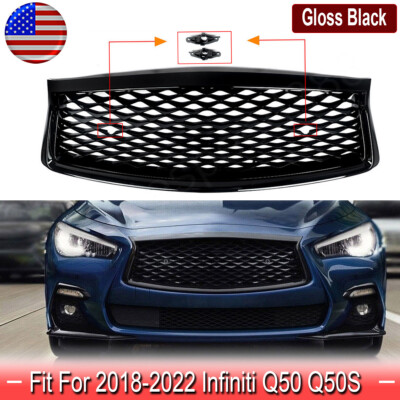 For 2018-2022 Infiniti Q50 Glossy Black Front Bumper Upper Mesh Grille ...