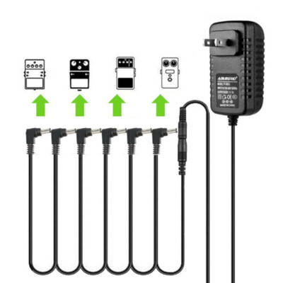 9V Guitar Effect Pedal Center Negative Adapter + 6 way Daisy Chain Cord ...