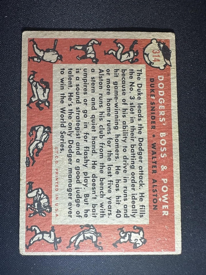 1958 Topps Duke Snider, Walter Alston Boss & Power #314 Dodgers HOF ...