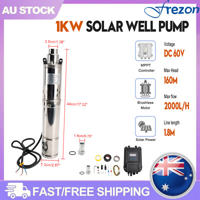 160M 3" 60V 1KW MPPT Screw Solar Bore Pump Submersible Deep Well Hole ...