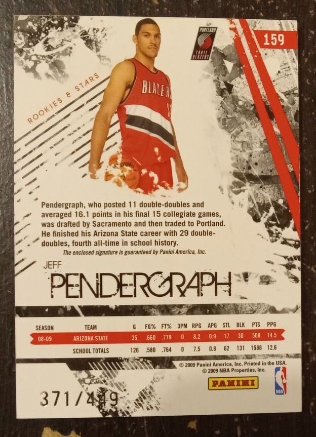 🔥2009-10 PANINI ROOKIES & STARS JEFF PENDERGRAPH #159 ROOKIE AUTO patch ...