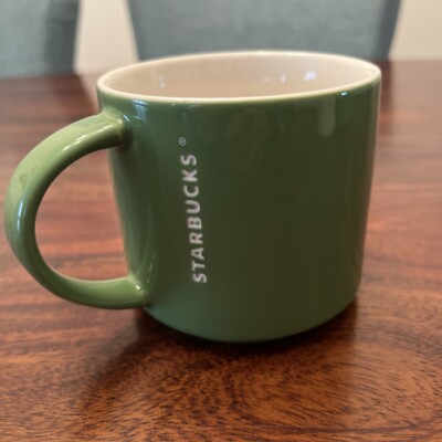 Starbucks 2012 Coffee Mug Cup Green 14 oz Stackable Embossed Lettering ...