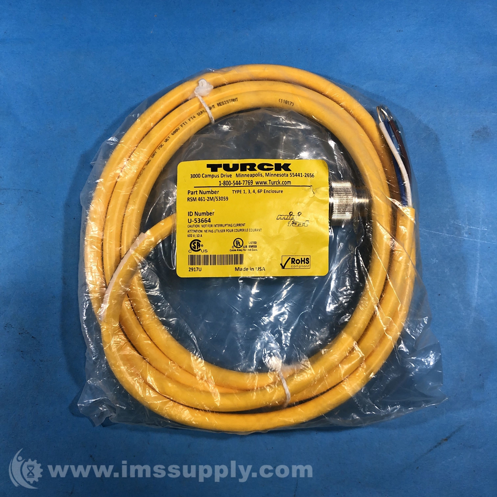 Turck RSM 461-2M/S3059 Straight Male Connector Cable FNFP | eBay
