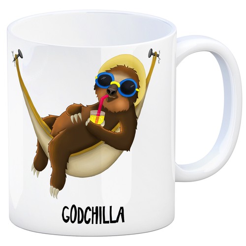 Kaffeebecher mit Faultier in Hängematte Motiv und Spruch: Godchilla ...