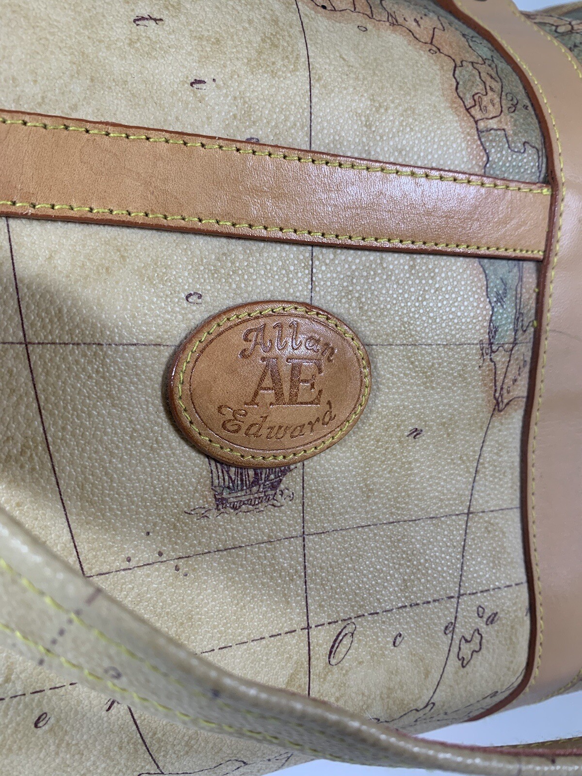 Allan Edward World Map Large Tan Zip Duffle with Hand… - Gem