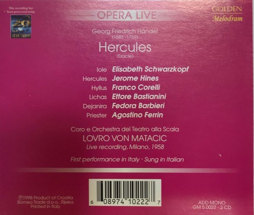 Hercules - Hines, Barbieri, Corelli, Schwarzkopf, Bastianini; 1958; 2 ...