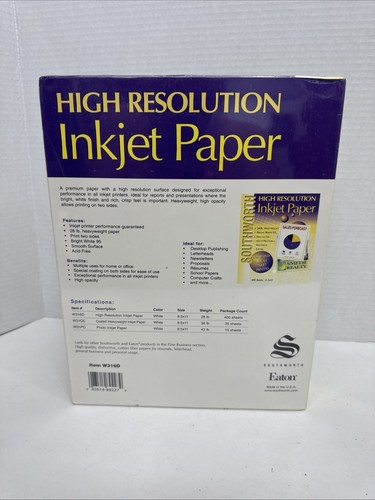 Southworth high resolution inkjet paper 28lb. bright white 95 400 ...