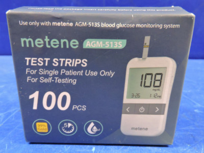 Box 100 Count Metene AGM-513S Test Strips Diabetes Blood Glucose/ Exp ...