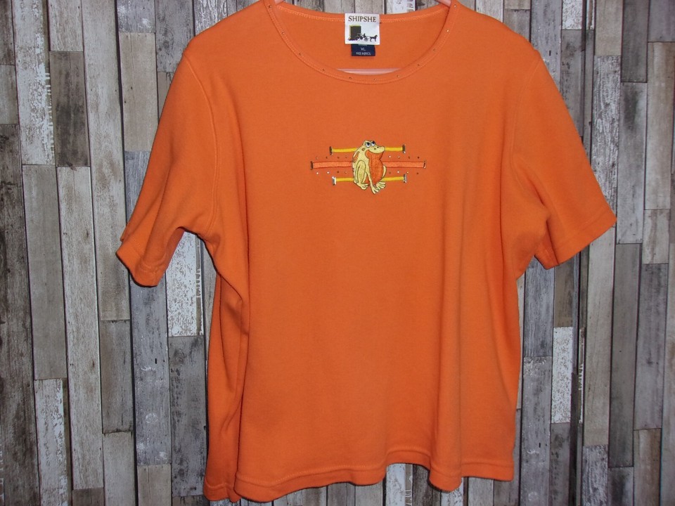 Orange shirt set with embroidered Frogs appliques | eBay