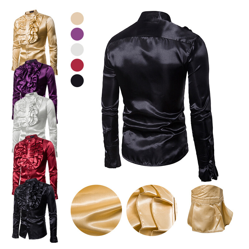 Pirate Shirt Medieval Vintage Renaissance Ruffle Satin Costume Men Tops ...