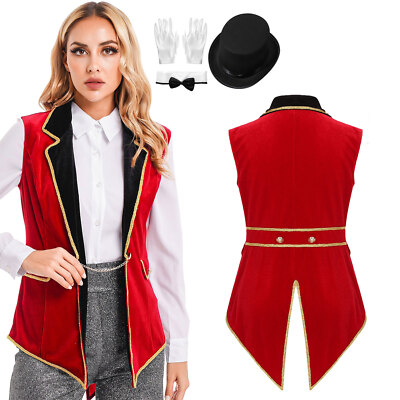Womens Ringmaster Magician Waistcoat Fancy Circus Suit Tailcoat Dress ...