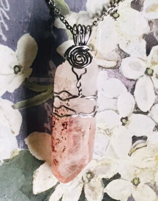 Natural phantom red pyramid quartz Crystal point wire wrapped pendant ...