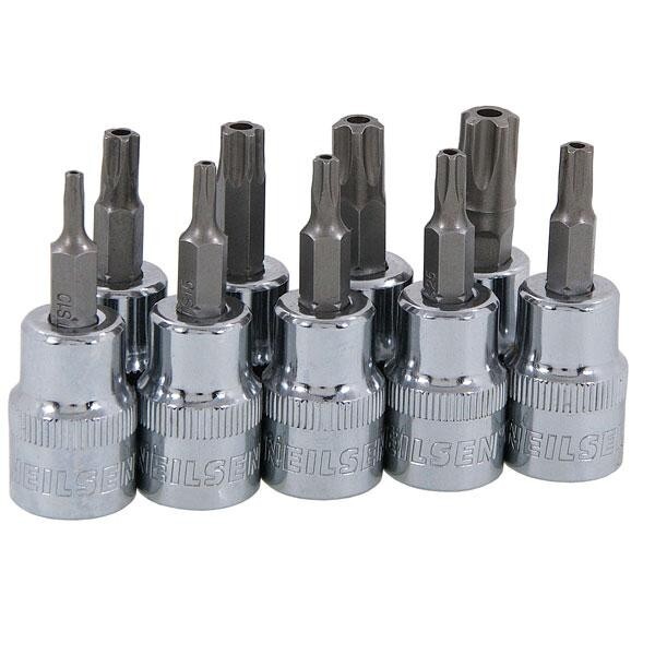 Neilsen 9pc Tamperproof Torx Star Plus Bit Socket Set TP10-TP50 3/8 ...