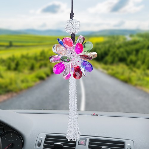2Pcs Car Rearview Mirror Flower Pendant Hanging Ornament Car Decor ...