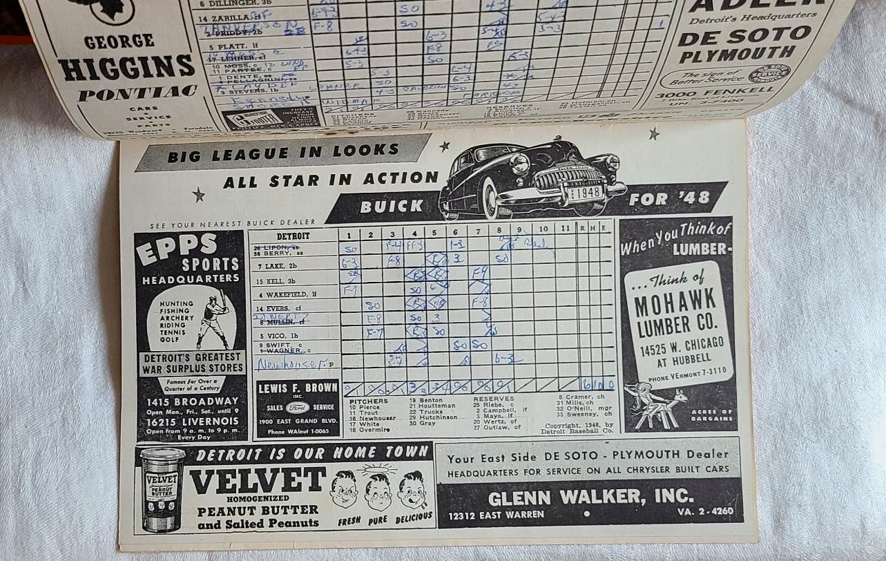 1948 Official Detroit Tigers Score Book Newhouser Shutout Briggs ...