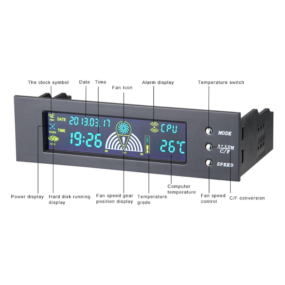 5.25 inch PC Bay Front Panel LCD 3 Fans Speed Temperature Sensor ...