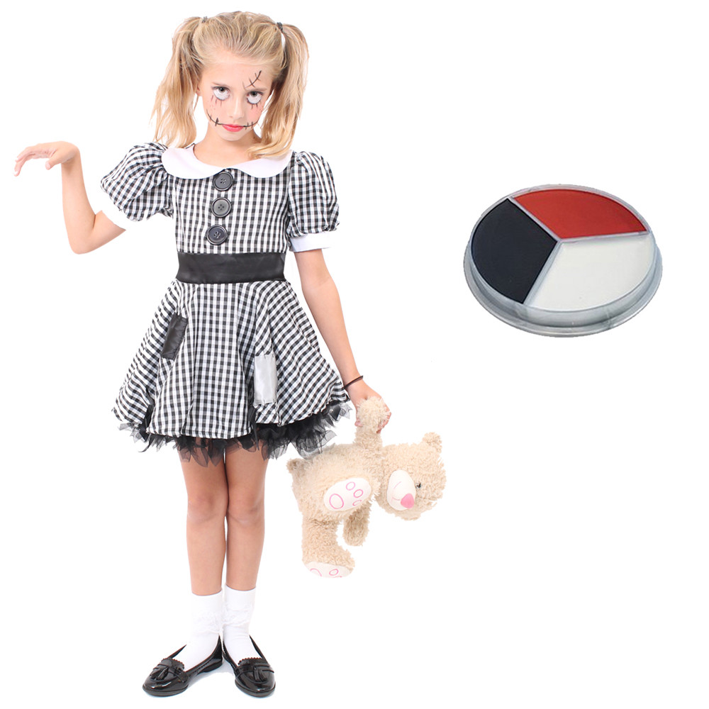 GIRLS BROKEN RAG DOLL COSTUME SCARY ZOMBIE CHILDS HALLOWEEN FANCY DRESS ...
