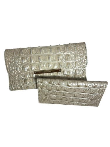 Brahmin Checkbook Wallet Tri Fold Original Pen Beige Croco Embossed ...