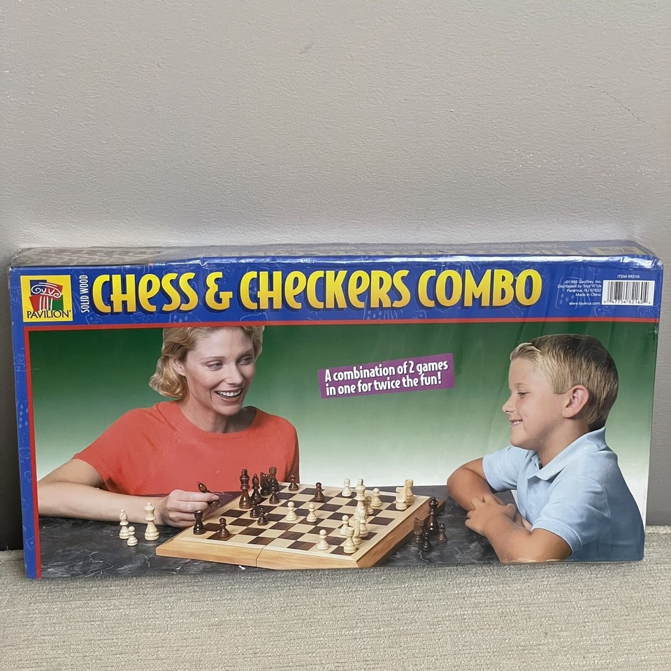 Vtg Pavilion Solid Wood Chess&Checkers Combo Pieces Wooden Folding ...