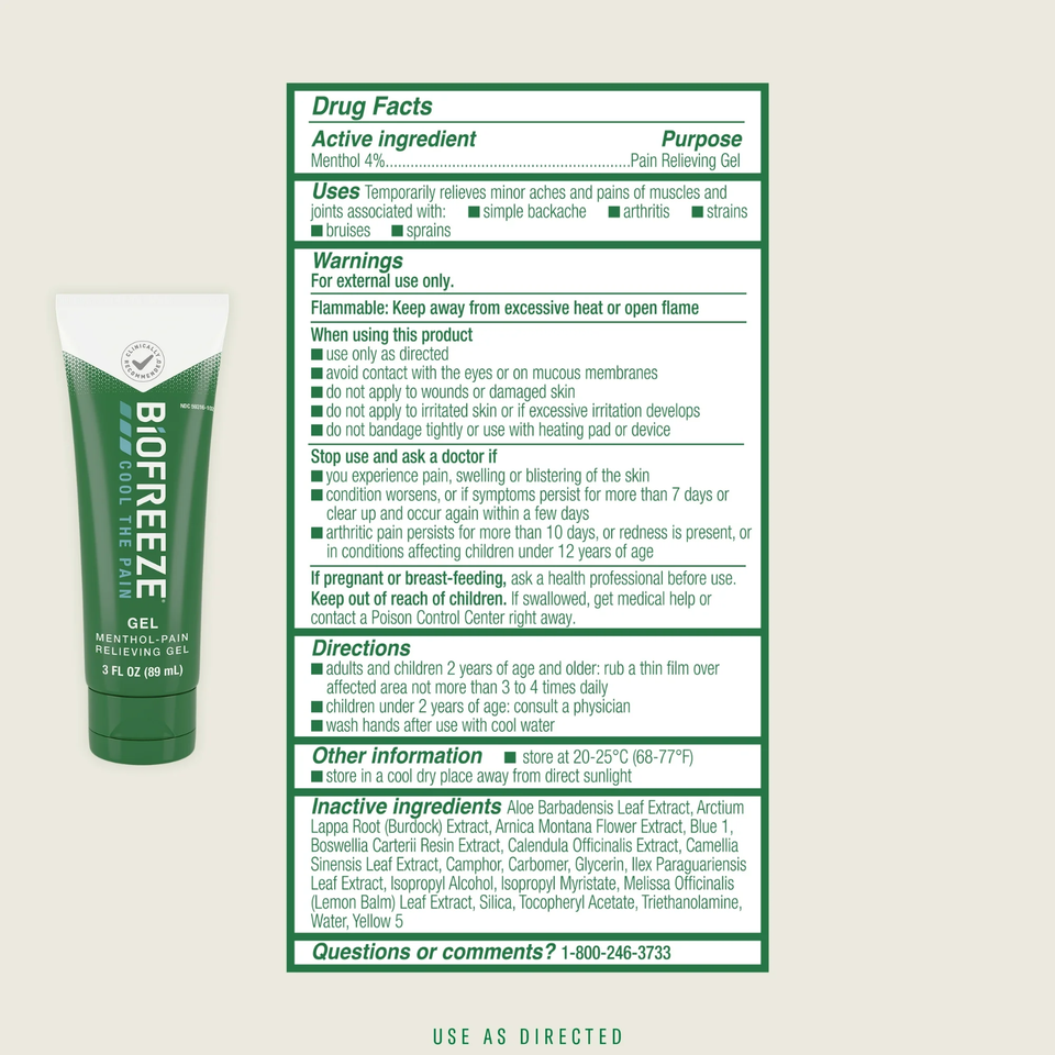BiOFREEZE COOL THE PAIN FAST ACTING MENTHOL-PAIN RELIEF GEL 3 FL OZ ...