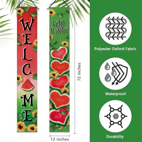 Welcome Watermelon Porch Banner Sign, Love Heart Melon Sunflower Hello ...