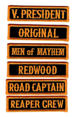 Officer Title Rank Vest Patches VP Reaper Crew Captain MC Biker club ...