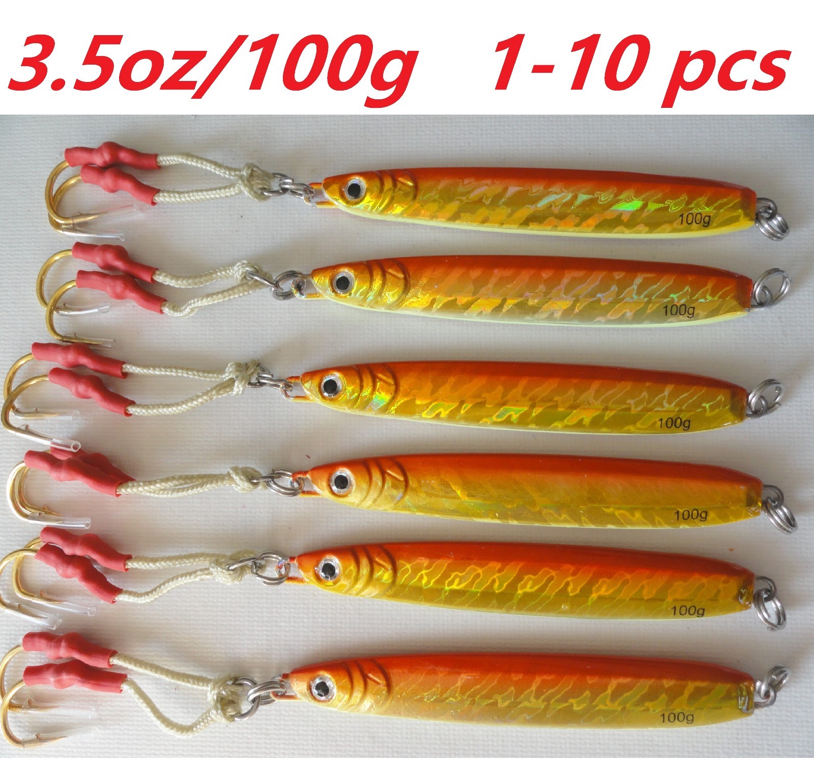 Knife Jigs 3.5oz/100g Orange Vertical Butterfly Saltwater Fish Lures 1 ...