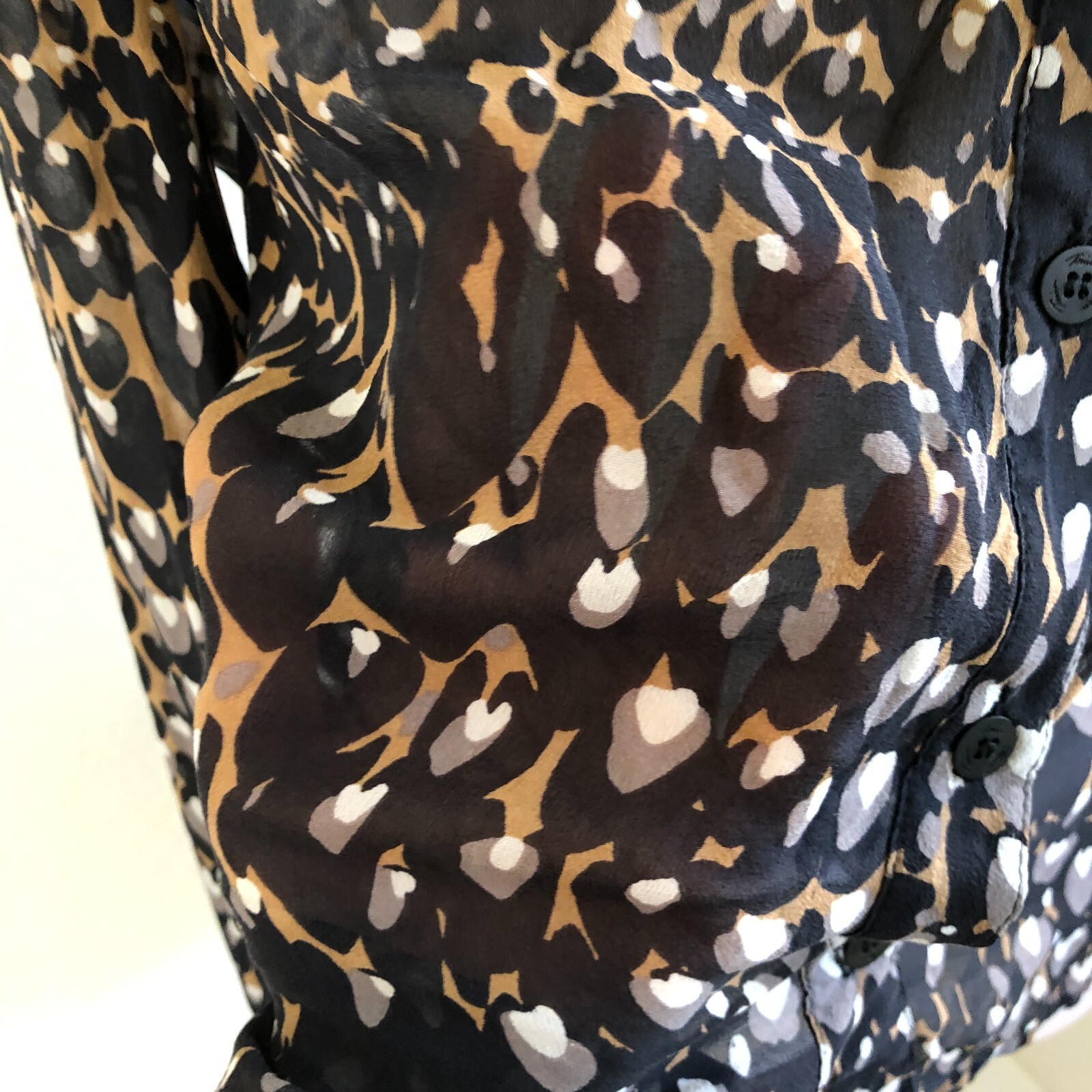 Trina Turk Women Animal Print Leopard Silk Top S Button Down Sheer ...