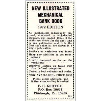 New Illustrated Mechanical Bank Book FH Griffith Pittsburgh PA 1973 Ad ...