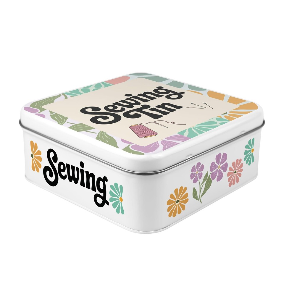 Floral Sewing Tin - Retro Square Metal Craft Storage Container Gift | eBay