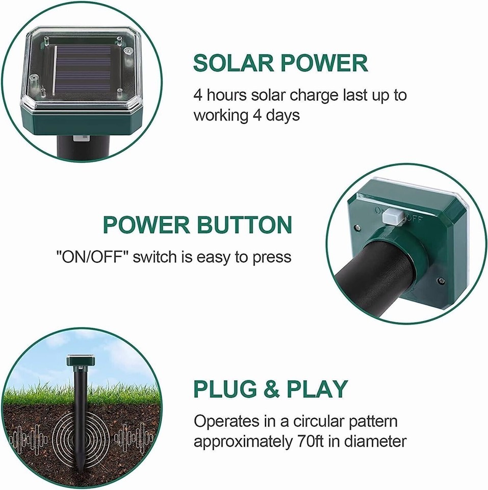 16 pack Solar Power Ultrasonic Repellent Mice Gopher Mole Pest Snake ...