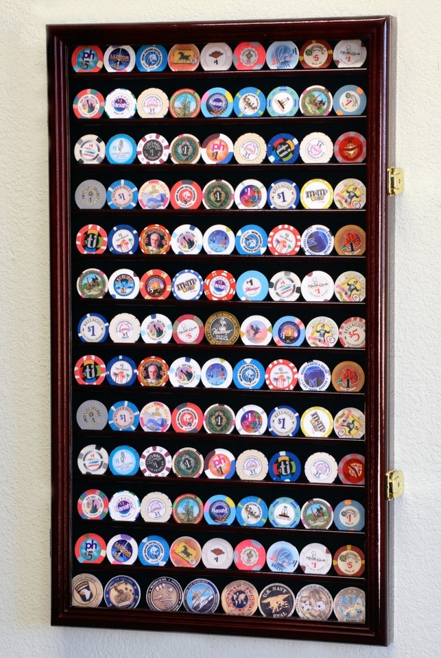 Large Coin Poker Casino Chip Display Case Cabinet Wall Rack 98% UV ...