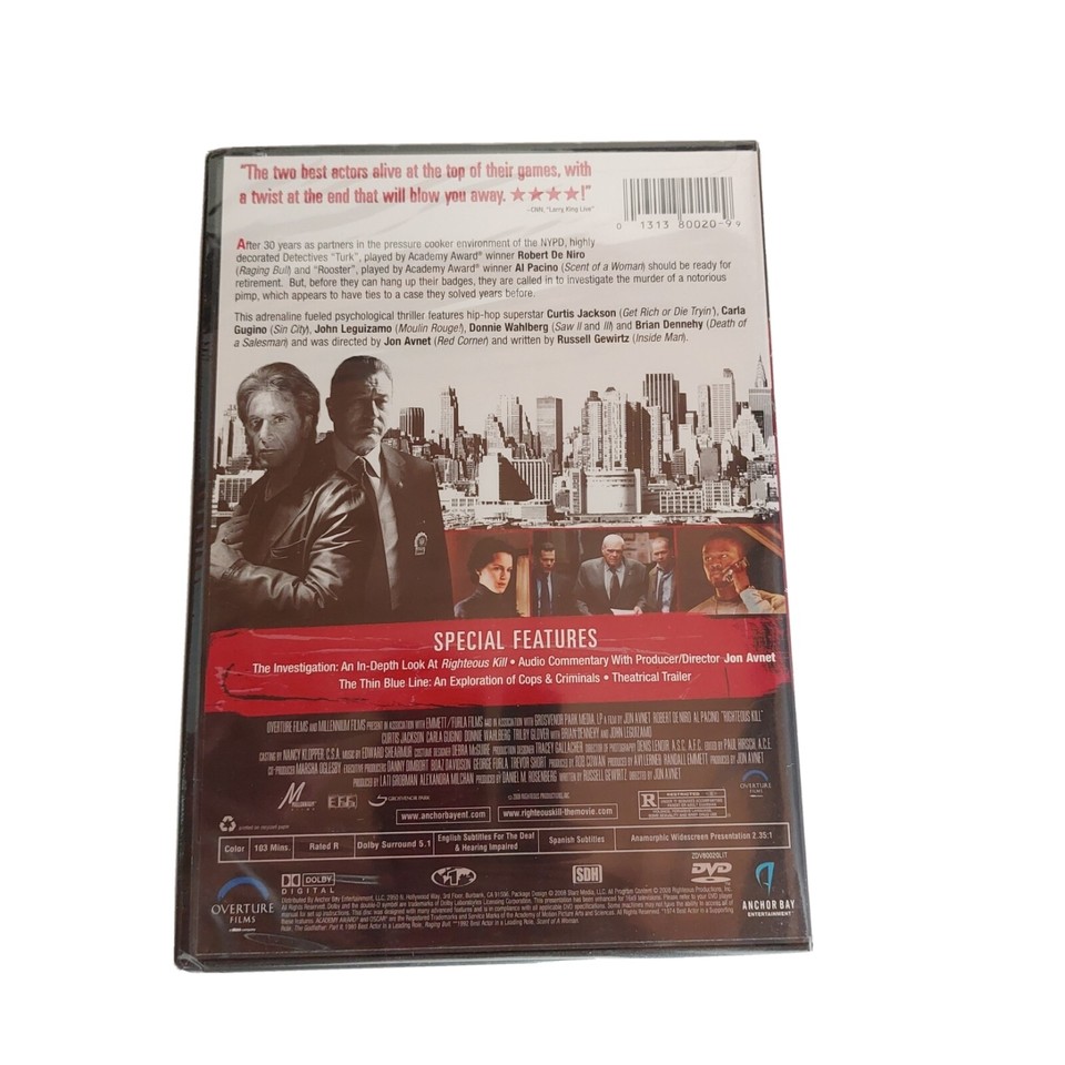 Righteous Kill DVD Movie, Robert Deniro, Al Pacino, Rated R Widescreen, | eBay