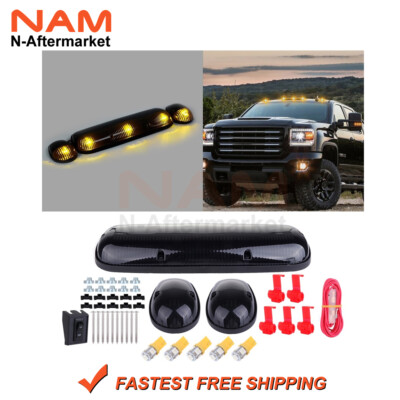 3PCS SMOKE COVER ROOF LIGHTS + T10 AMBER LED FOR CHEVY SILVERADO/GMC ...