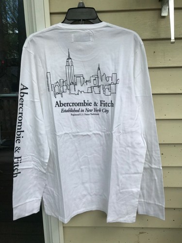 abercrombie fitch soft a&f tee long sleeve white WITH BLACK size XL | eBay