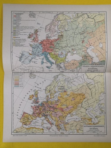 1905 EUROPE POPULATION DENSITY Map Vintage Eng ORIGINAL 11.5 x 9.5" C19 ...