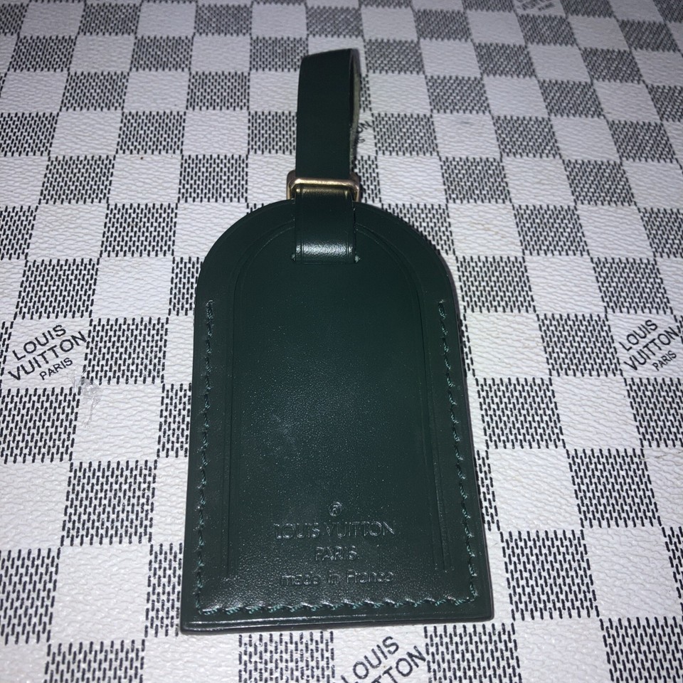 Authentic Louis Vuitton Large Dark Green Leather & Gold Hardware Name ...