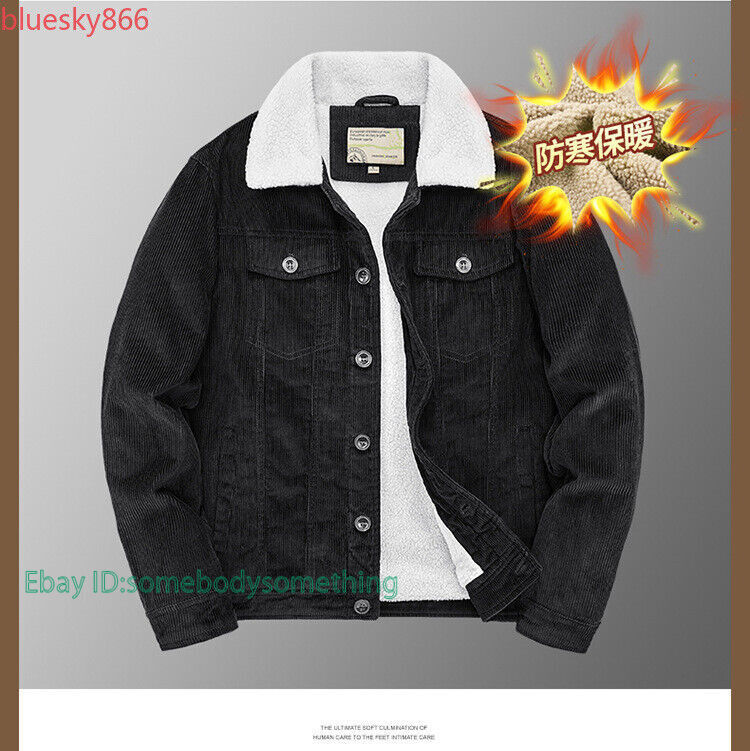 Warm Corduroy Lapel Collar Jacket Short Fleece Jacket Men Casual ...