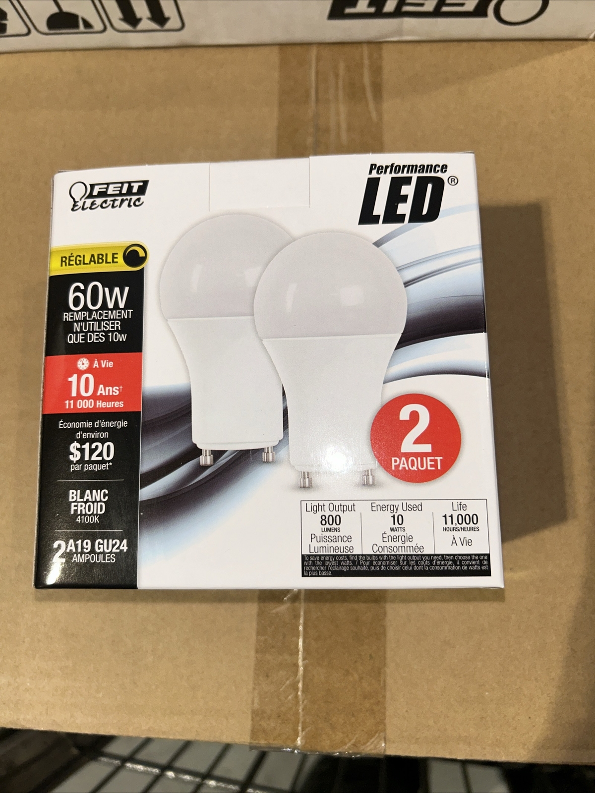 2 Pack - Feit Electric A19 GU24 2 PIN LED Dimmable 800 Lumens 10W/60W ...