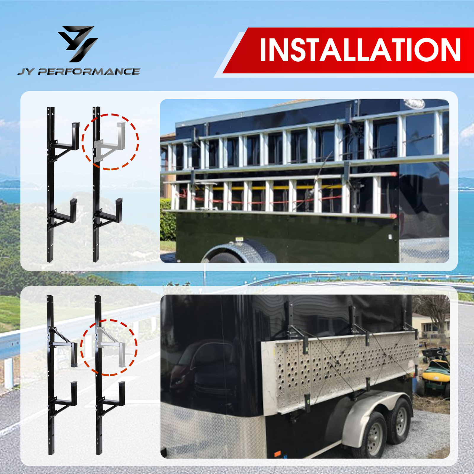 Adjustable Trailer Side Ladder Rack for Enclosed Trailers Exterior Wall ...