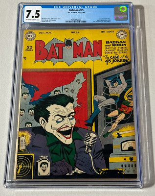1949 DC Comics BATMAN #55 CGC 7.5 OW-W CLASSIC JOKER COVER GOLDEN AGE ...