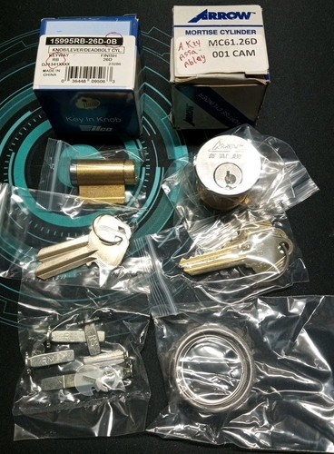 2 Lock Cylinders, ILCO Kick/Lever/Deadbolt Arrow Assa Abloy Mortise Lot ...