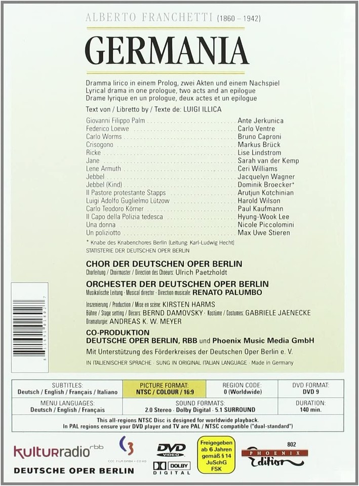 Alberto Franchetti - Germania (DVD) Ventre Lindstrom Renato Palumbo (UK ...