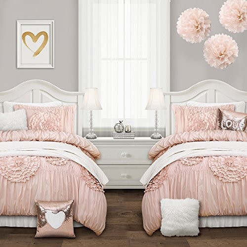 Serena Comforter Set, 2 Piece Set - Ruched Ruffled Flower Design Twin ...
